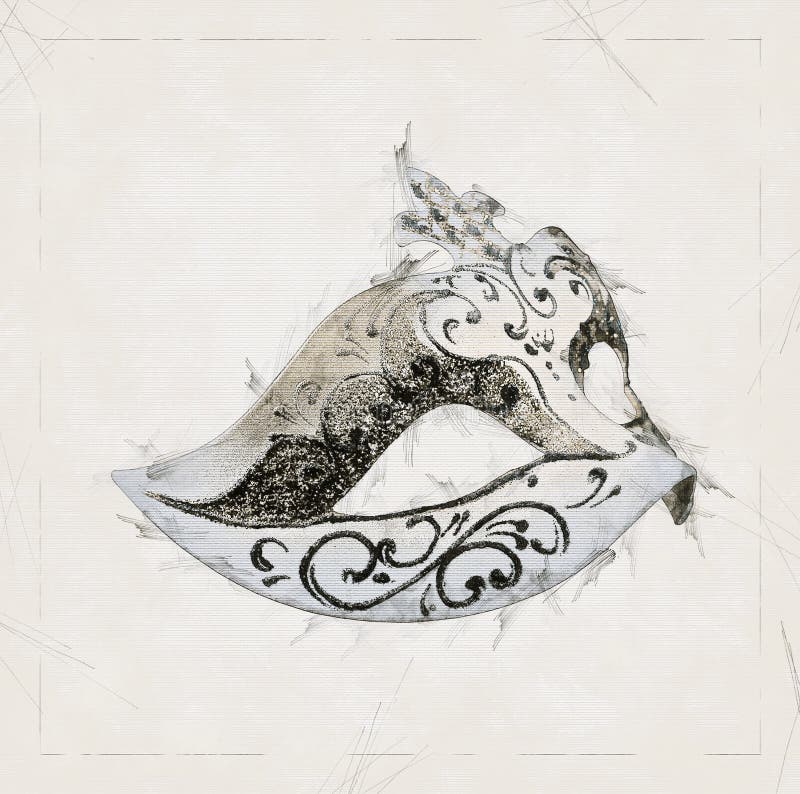 Sketch of a Carnival Mask on Stripped Paper Stock Illustration ...