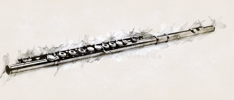 Sketch of a Classical Silver Flute on Stripped Paper Stock Illustration ...