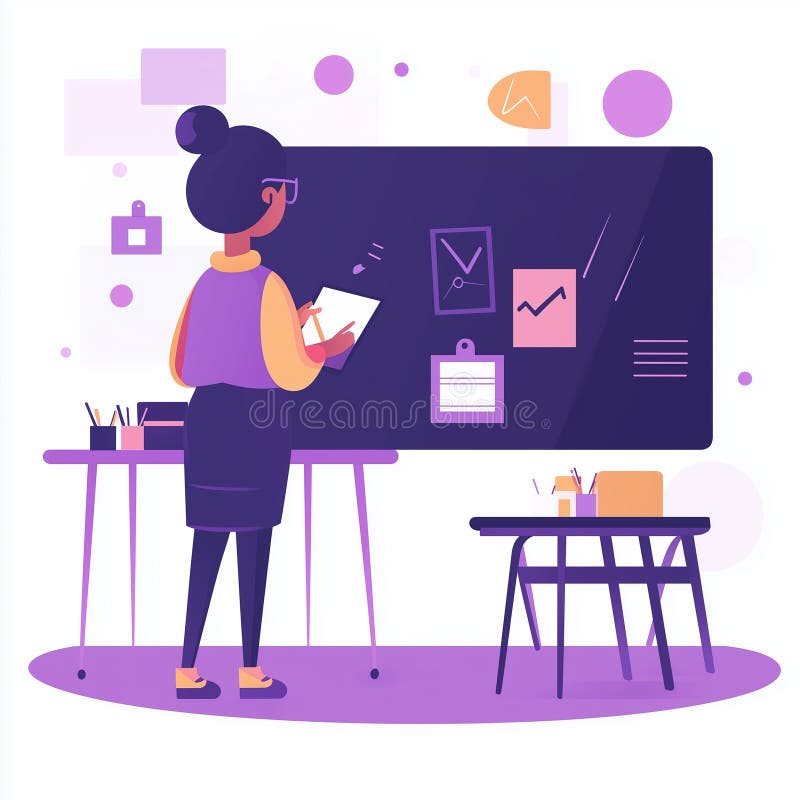 Illustration Sketch of a Female Teacher in a Classroom Stock ...