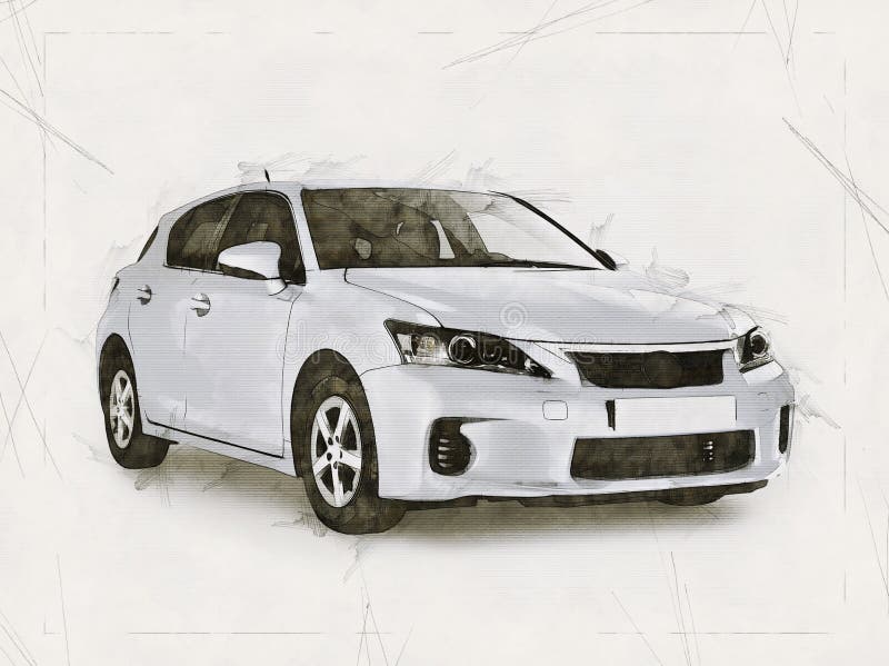 Sketch of a Side View of a Car Stock Photo - Image of mirror, saloon ...