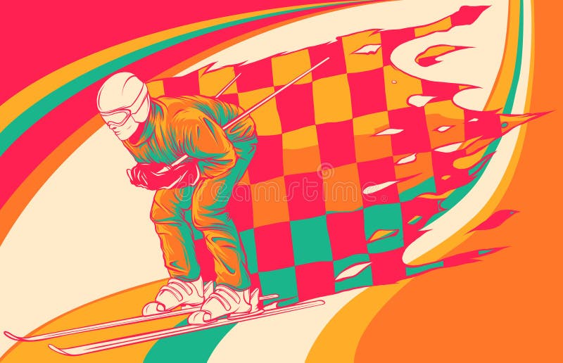 Vector Illustration of Skier with Race Flag Stock Vector - Illustration ...