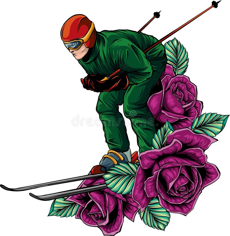 Vector Illustration of Skiing Man Colored Draw Stock Vector ...