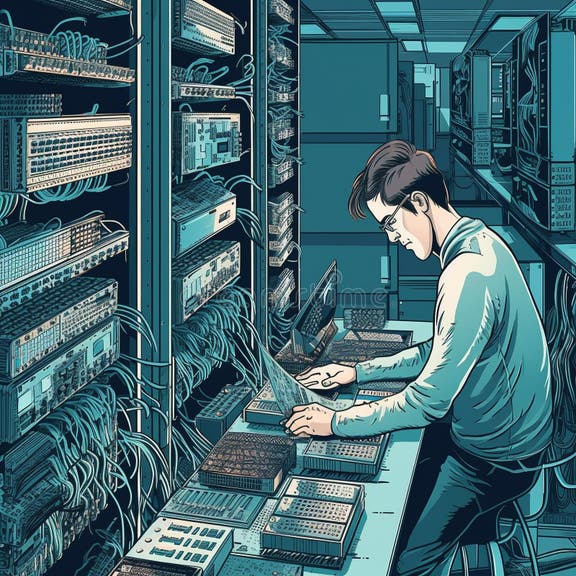 Network Engineer Configuring Routers and Switches in Data Center Stock ...