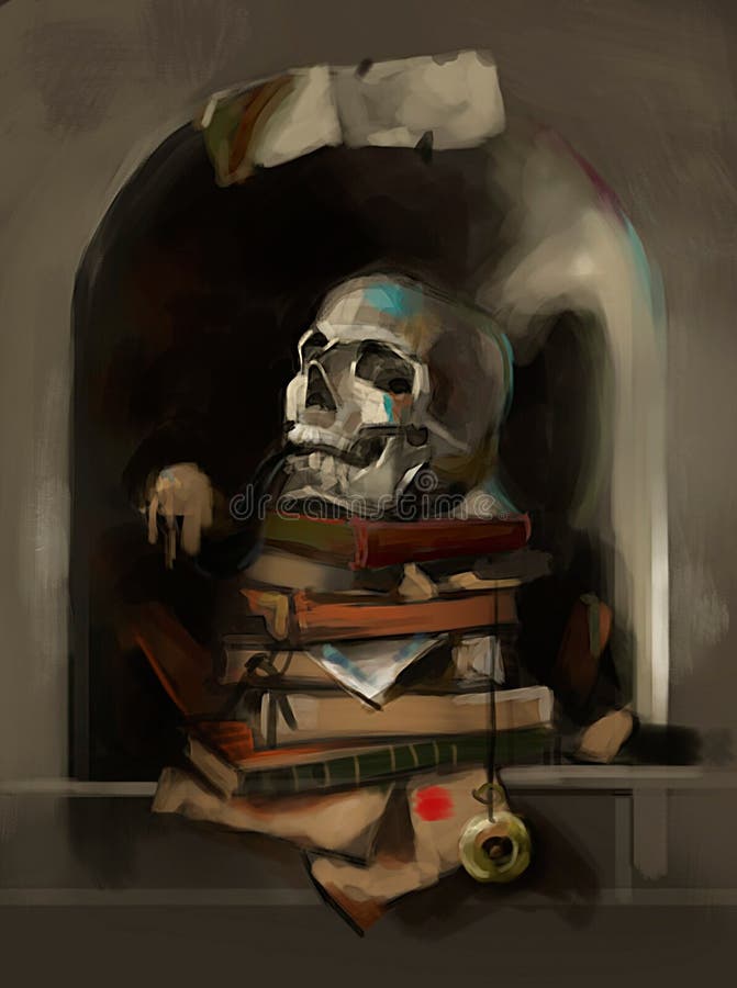 Illustration of Skull on Books Stock Illustration - Illustration of ...