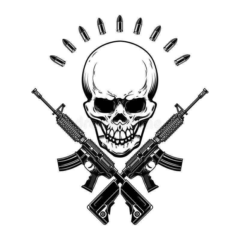 Illustration of the Skull with Crossed Assault Rifles. Design Element ...