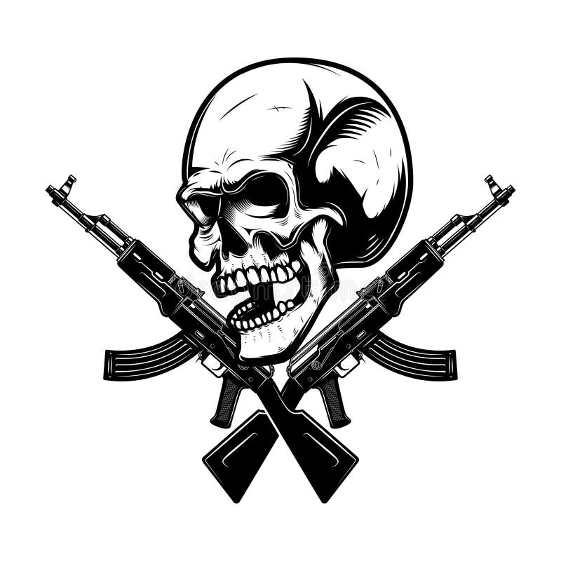 Illustration of the Skull with Crossed Assault Rifles. Design Element ...