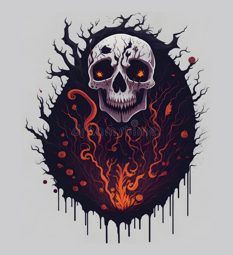 Illustration of a Skull Drawing with Eerie Red Eyes - Halloween Theme ...