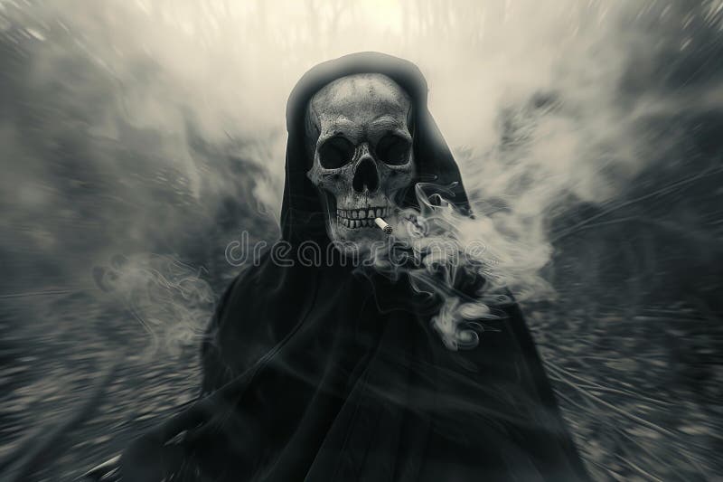 The Skull is Dressed in a Dark Robe and Smoking a Cigarette Stock ...