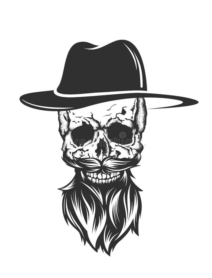 Skull with Hat Beard and Mustache Stock Illustration - Illustration of ...