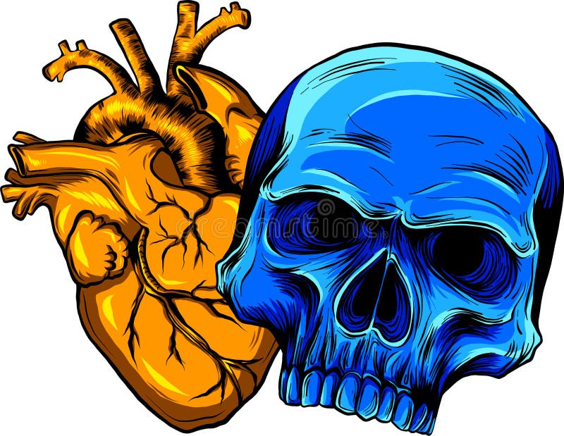 Vector Illustration of Skull with Heart on White Background Stock ...