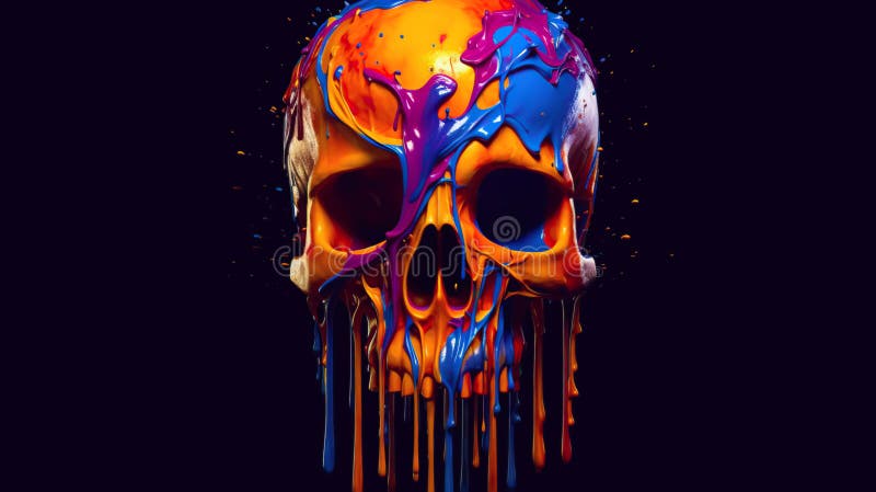 A Skull with Paint Running Down it Stock Illustration - Illustration of ...