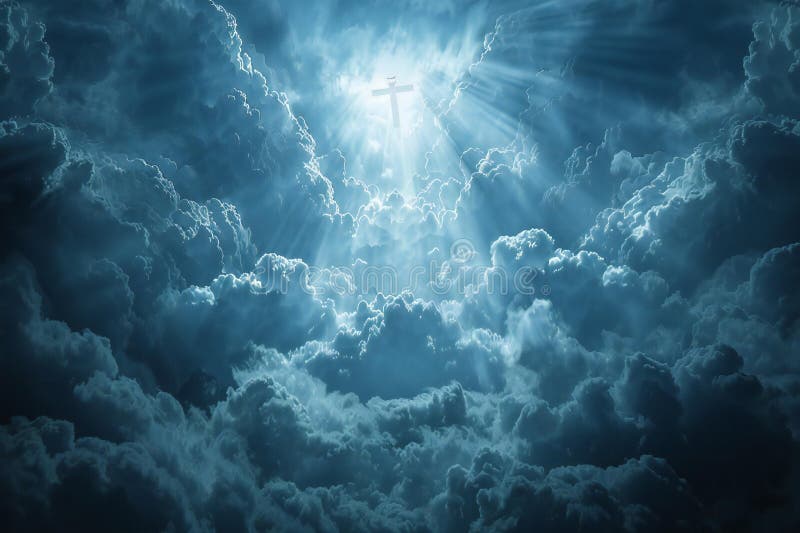 In the Sky, Clouds Form into an Abstract Shape of Jesus Cross with Rays ...