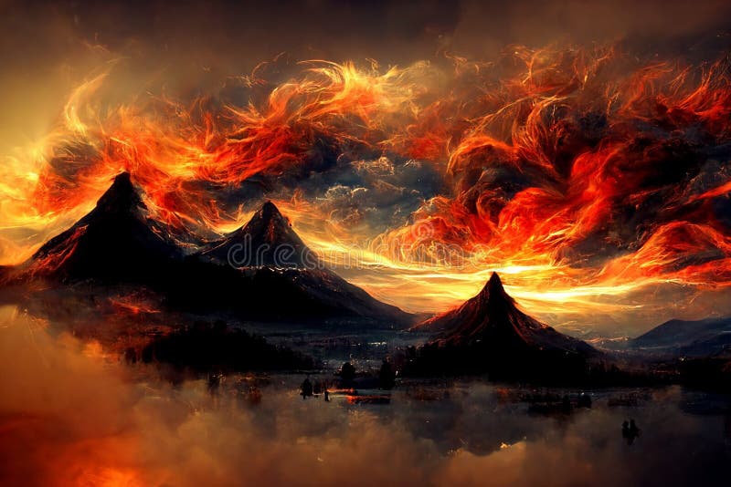 Illustration of a Sky on Fire Stock Illustration - Illustration of ...