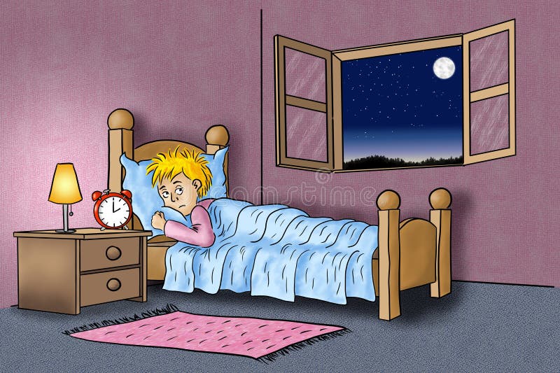 Illustration of Sleepless Man Lying in His Bed and Can Not Fall Asleep ...