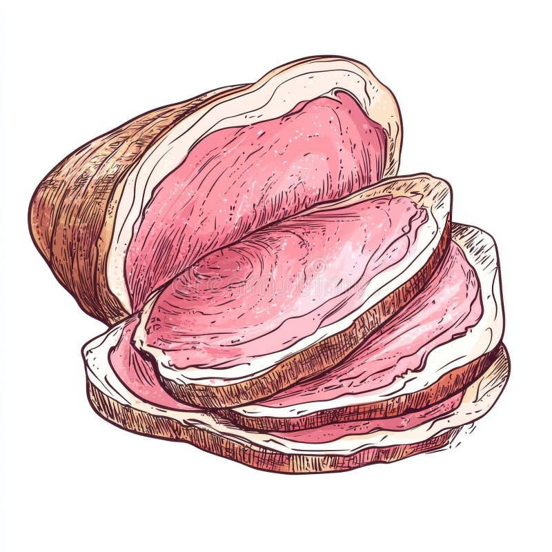Illustration of Sliced Cured Meat with Detailed Textures and Colors ...