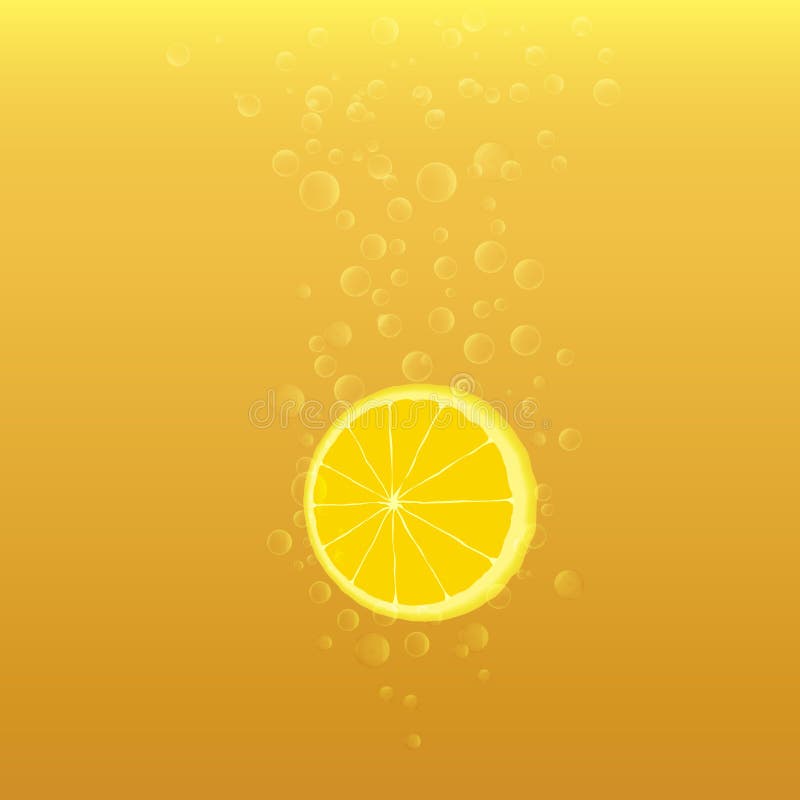 Illustration of Slices of Lemon with Bubbles on Yellow Background Stock ...