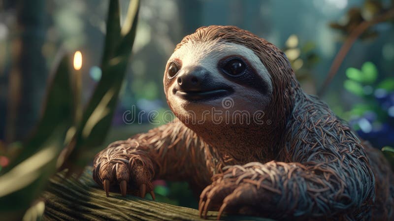 Illustration of a Sloth in the Forest Stock Illustration - Illustration ...