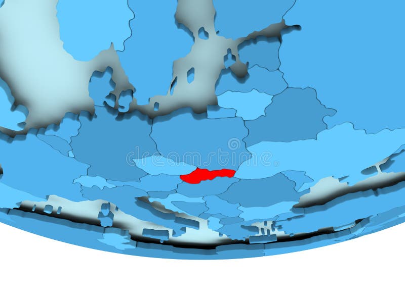 Slovakia in Red on Blue Map Stock Illustration - Illustration of globe ...