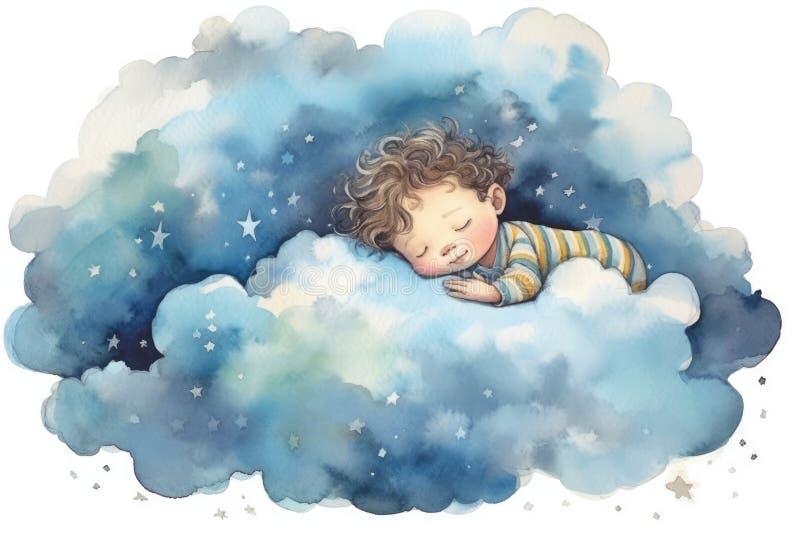 Illustration of a Small Child Sleeping on a Cloud. AI Generated Stock ...