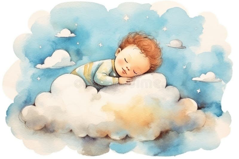 Illustration of a Small Child Sleeping on a Cloud. AI Generated Stock ...