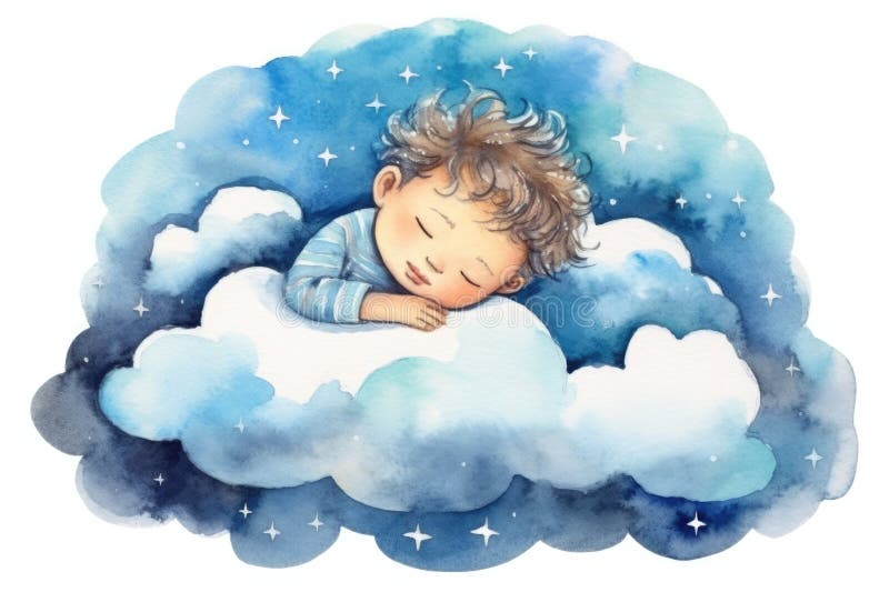 Illustration of a Small Child Sleeping on a Cloud. AI Generated Stock ...