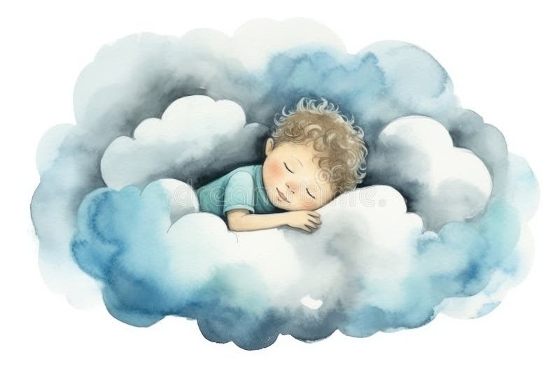 Illustration of a Small Child Sleeping on a Cloud. AI Generated Stock ...