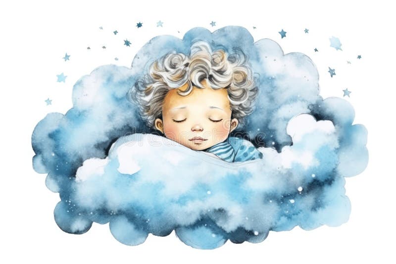 Illustration of a Small Child Sleeping on a Cloud. AI Generated Stock ...