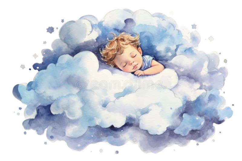 Illustration of a Small Child Sleeping on a Cloud. AI Generated Stock ...