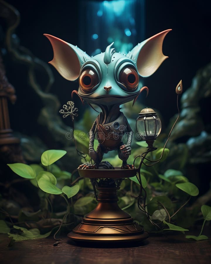 An Illustration of a Small Gremlin Sitting on Top of a Lamp Stock Illustration - Illustration of ...