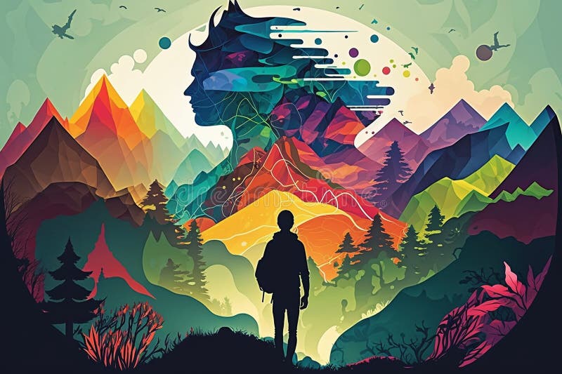 Illustration of Small Human in Big Colorful Worl. Generative AI Stock ...