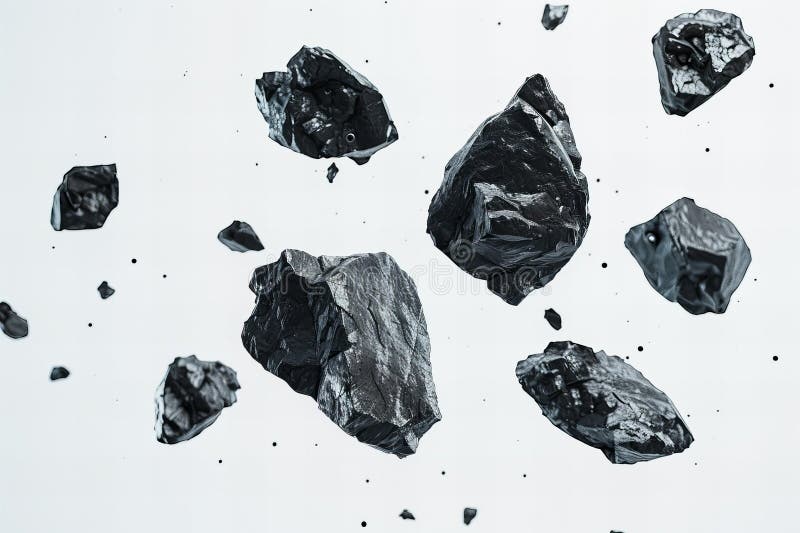 Illustration of Small Pieces of Black Rock Floating in Space Against a ...
