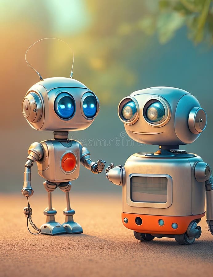 Illustration of Artificial Intelligence Small Cute Robots, Training ...