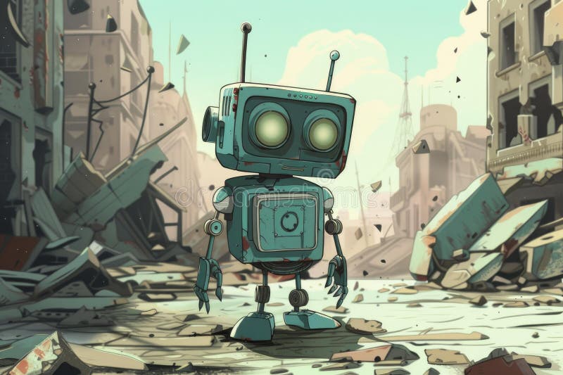Lonely Robot Wandering in Postapocalyptic City Stock Illustration ... Lonely Robot Wandering in Postapocalyptic City Stock Illustration ...