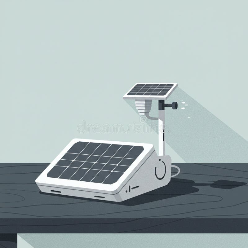 Illustration of a Small, Robotic Solar Unit on a Wooden Surface. the ...