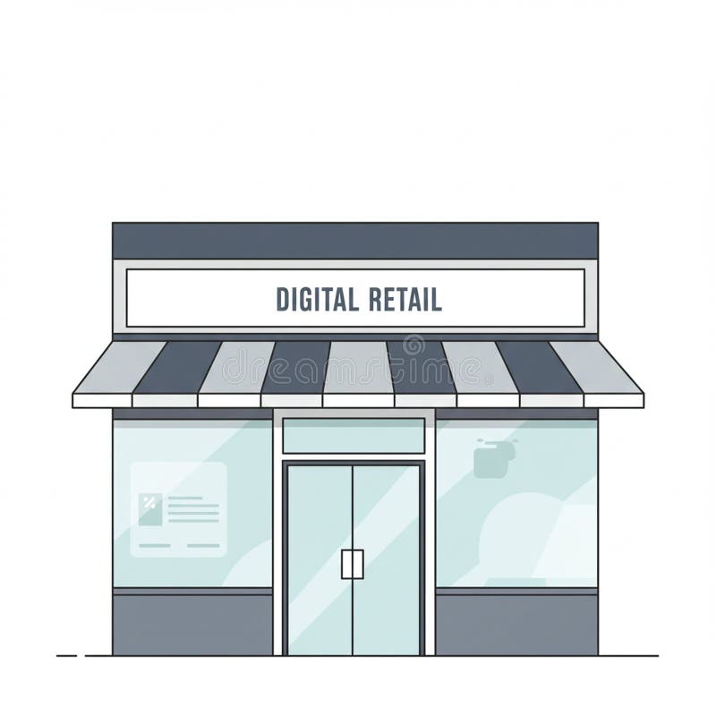 Illustration of a Small Storefront Labeled "Digital Retail." it ...