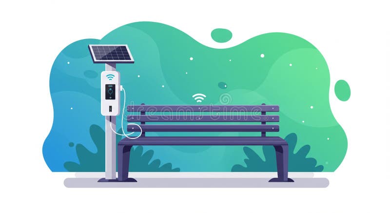 Illustration of a Smart Bench Featuring a Solar Panel Attached To a ...