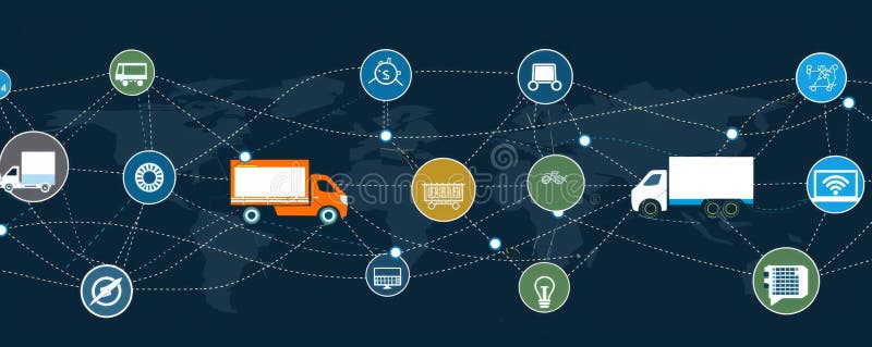 Global Fleet Management Network with Trucks, Icons, and Digital ...