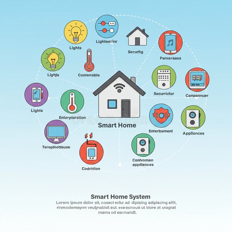 Illustration of a Smart Home System with Interconnected Features ...