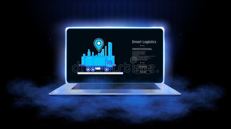 Illustration of Smart Logistics Technology on a Laptop with a Blue Glow ...