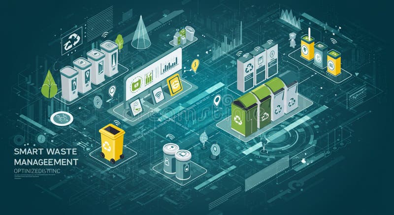 Illustration of a Smart Waste Management System Featuring Various ...