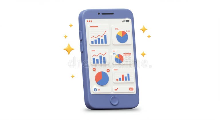 Mobile Phone Showing Business Data Analysis and Financial Reports Stock ...