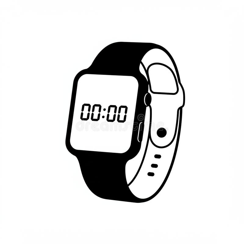 Illustration of a Smartwatch with a Rectangular Face Displaying "00:00 ...