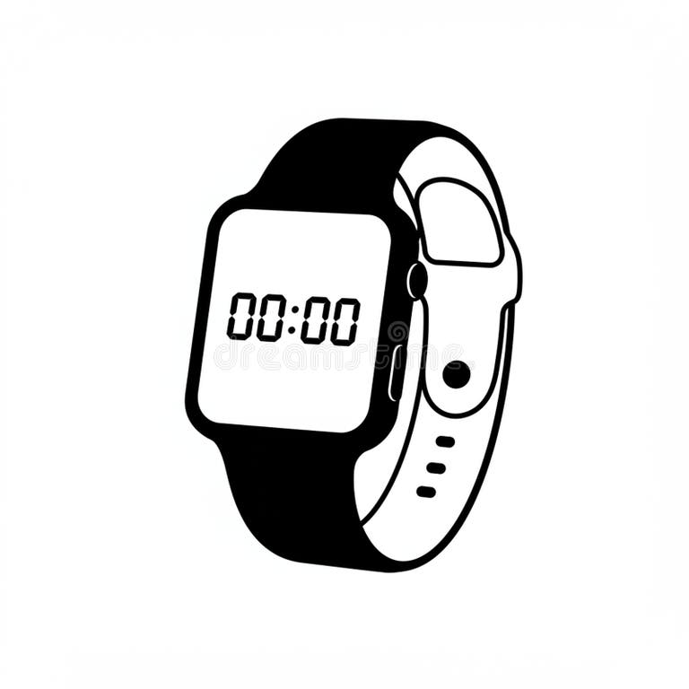 Illustration of a Smartwatch with a Rectangular Face Displaying "00:00 ...