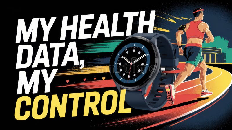 Illustration of a Smartwatch and a Runner on a Track with Text "My ...