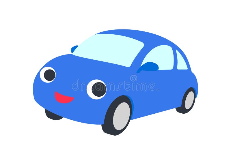 Illustration of a Smiling Blue Car Seen from an Angle. Stock Vector ...