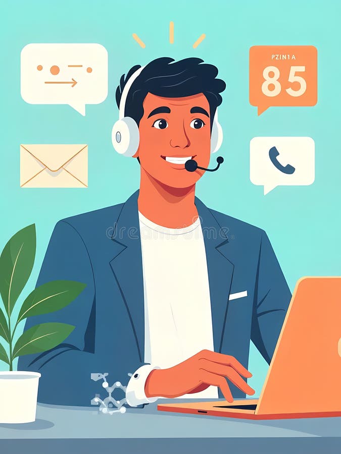 An Illustration of a Smiling Customer Service Representative Wearing a ...