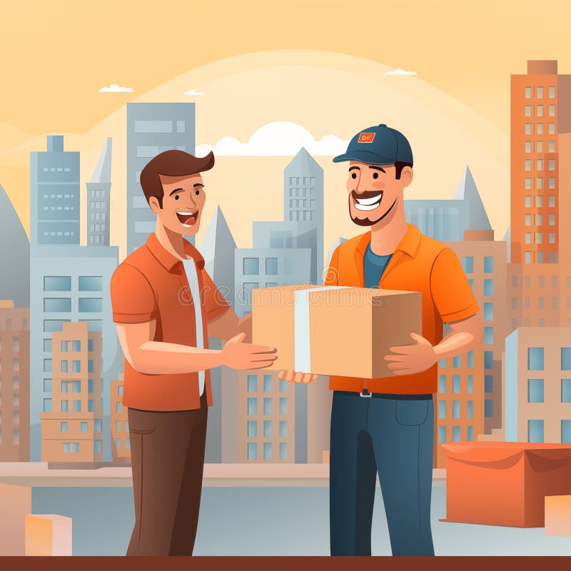 Illustration of a Smiling Delivery Man Delivering a Package To the ...
