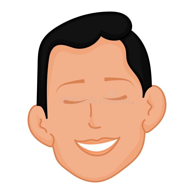 Smiling Face of a Man with Closed Eyes in Cartoon Style, Vector Stock ...