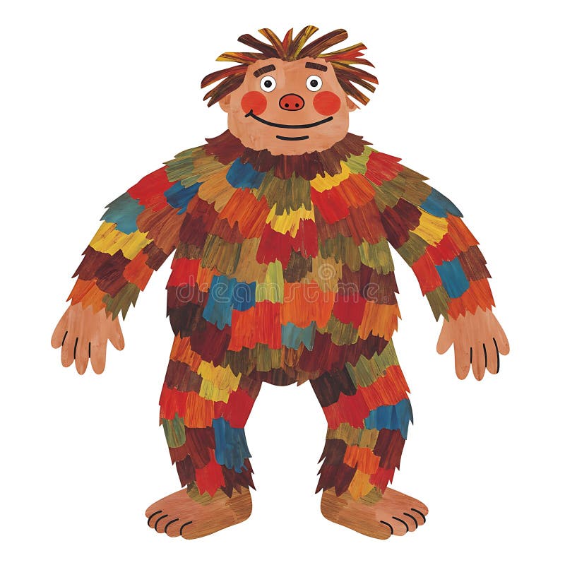 Illustration of Smiling Monster Character Clad in Colorful Patchwork ...