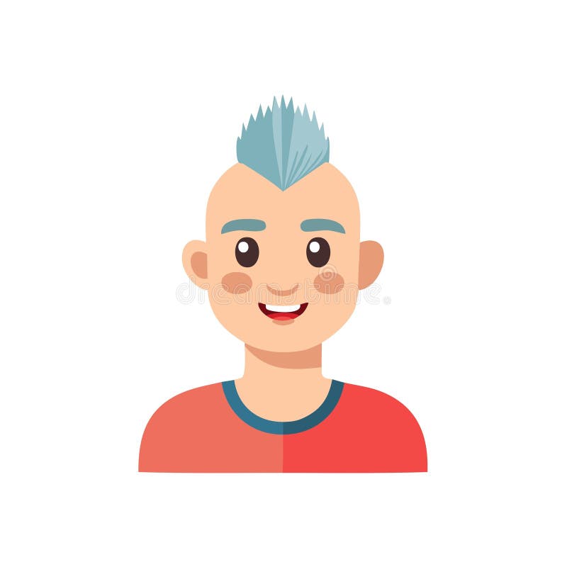 Illustration of a Smiling Person with a Mohawk Hairstyle in Flat Design ...